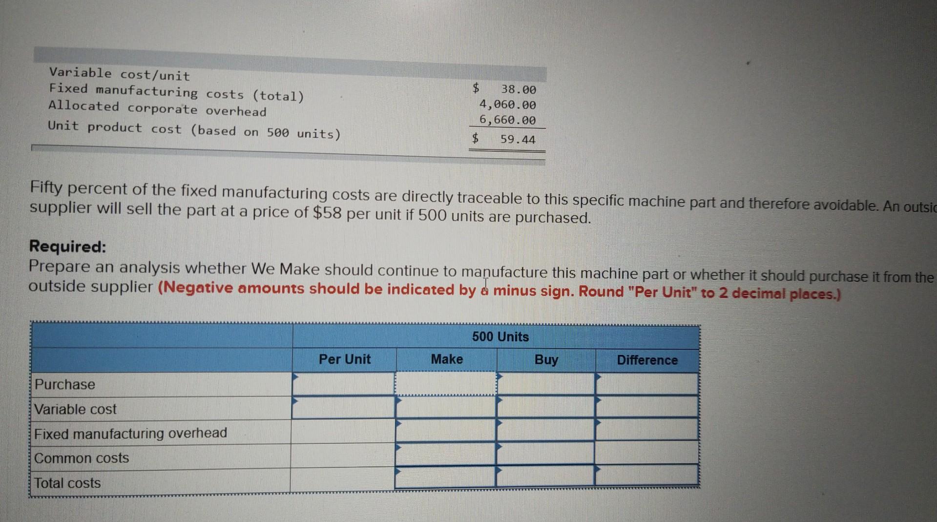 Solved Fifty percent of the fixed manufacturing costs are | Chegg.com