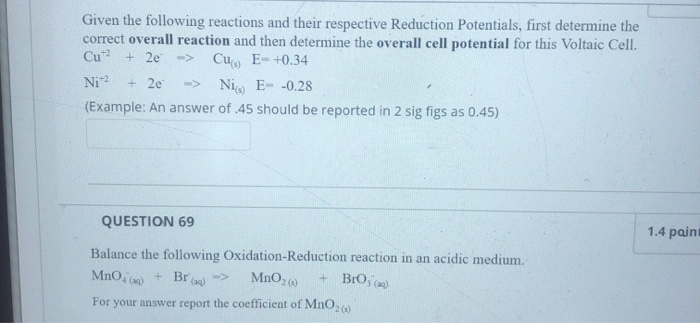 Solved Cu2 Given the following reactions and their | Chegg.com