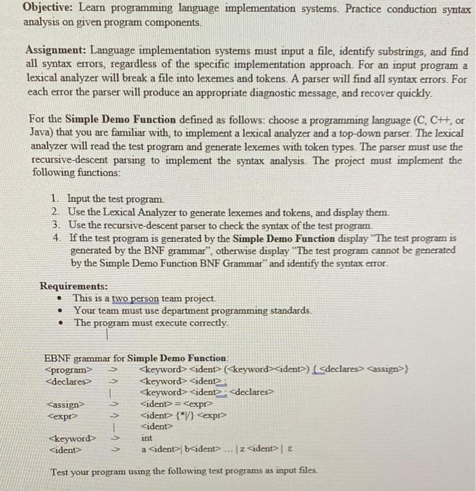 Solved Objective: Learn programming language implementation | Chegg.com