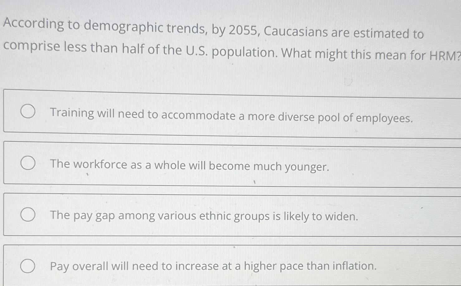 Solved According to demographic trends, by 2055, ﻿Caucasians | Chegg.com