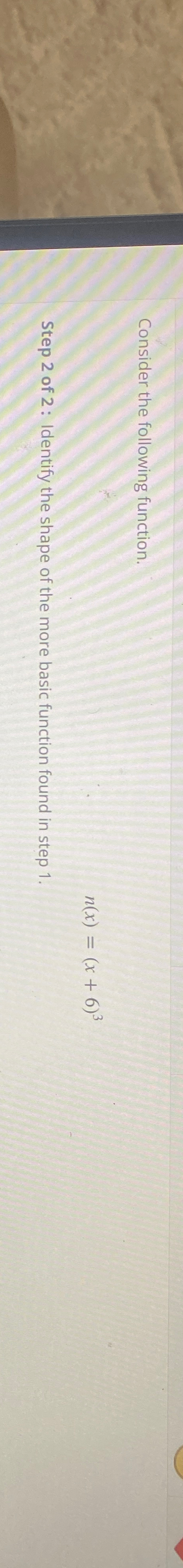 Solved Consider the following function.n(x)=(x+6)3Step 2 ﻿of | Chegg.com