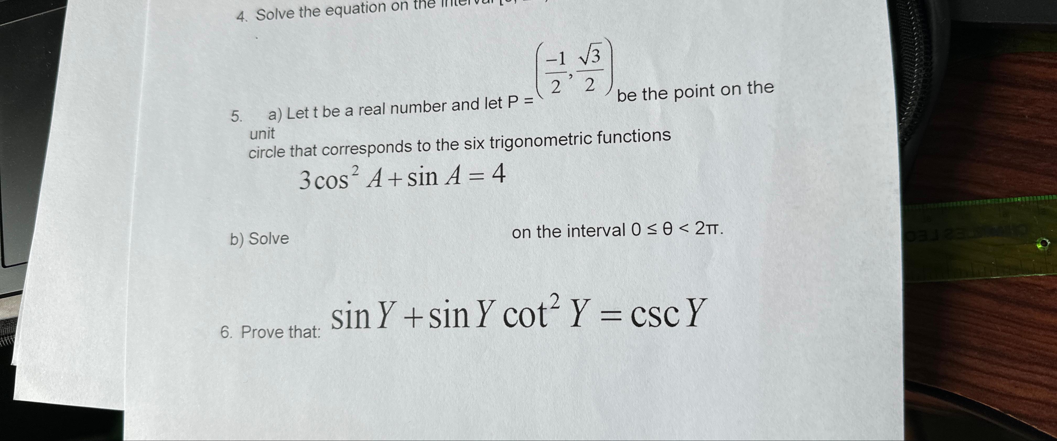 Solved Solve the equation on thea) ﻿Let t ﻿be a real number | Chegg.com