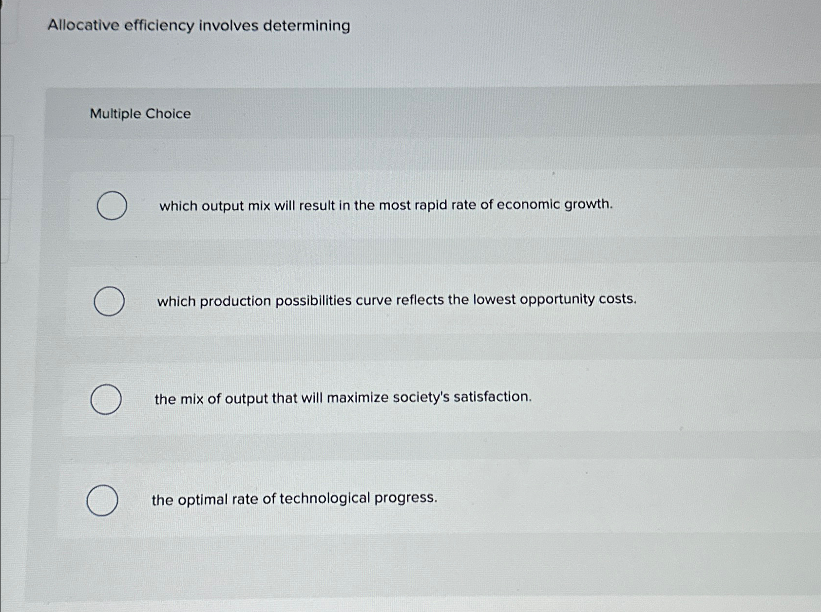 Solved Allocative efficiency involves determiningMultiple | Chegg.com