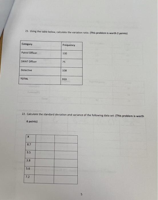 Solved 21. Using the table below, calculate the variation | Chegg.com