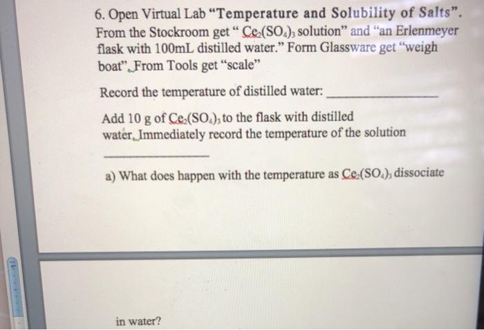 6. Open Virtual Lab “Temperature and Solubility of | Chegg.com