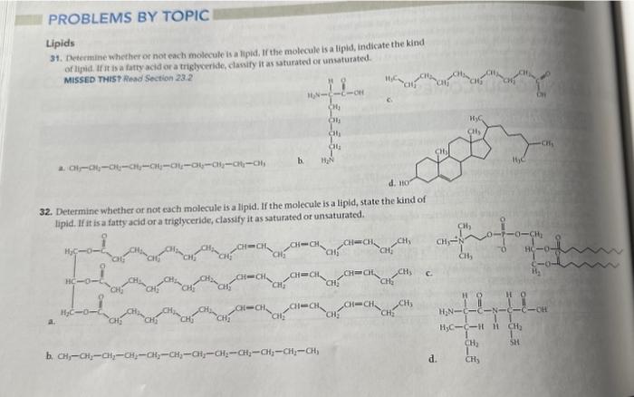 Lipids 31. Deternine whether or not each molecule is | Chegg.com