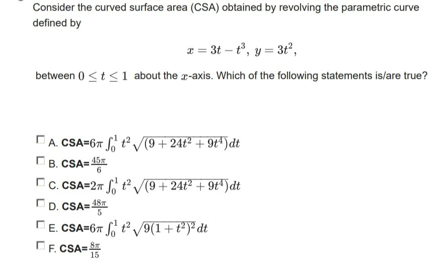 Solved Consider the curved surface area (CSA) obtained by | Chegg.com