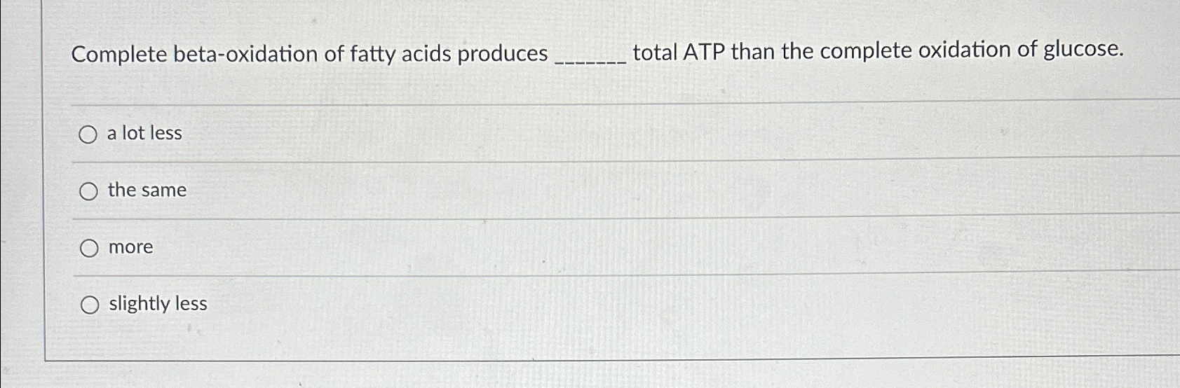 Solved Complete beta-oxidation of fatty acids produces total | Chegg.com
