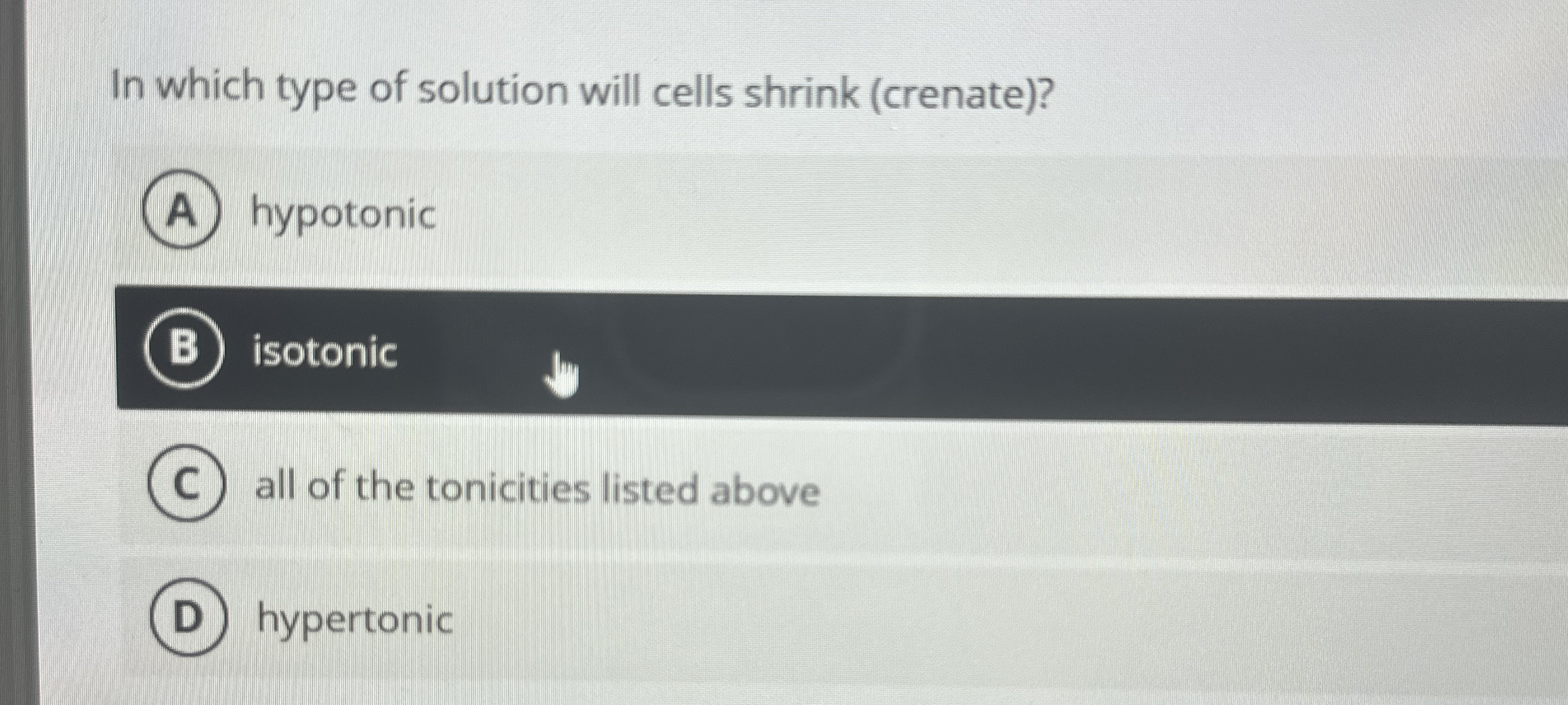Solved In which type of solution will cells shrink | Chegg.com