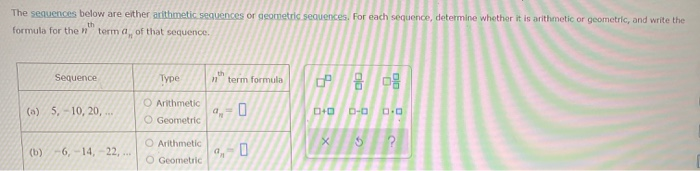 Solved The sestuences below are either arithmetic sequences | Chegg.com