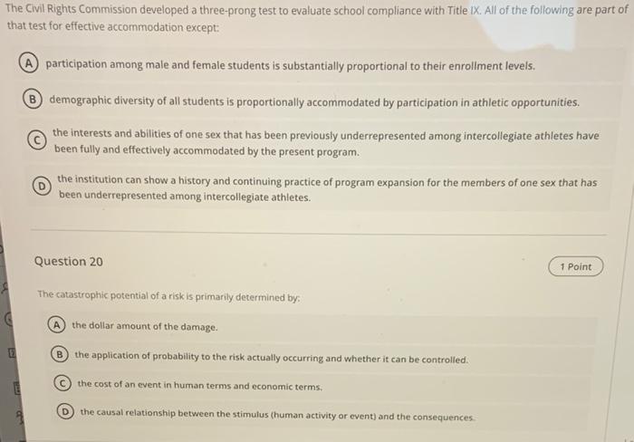 Solved The Civil Rights Commission developed a three-prong | Chegg.com