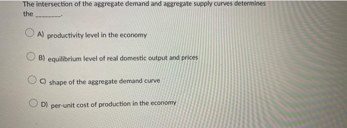 Solved The intersection of the aggregate demand and | Chegg.com