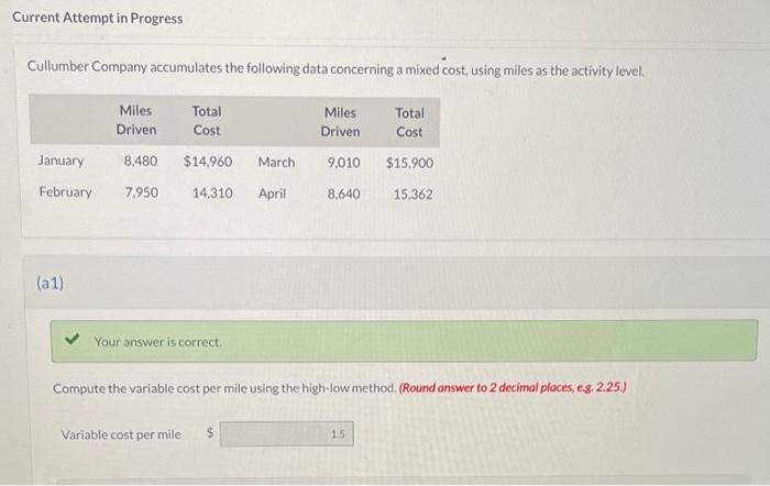 Solved Current Attempt in Progress Cullumber Company | Chegg.com