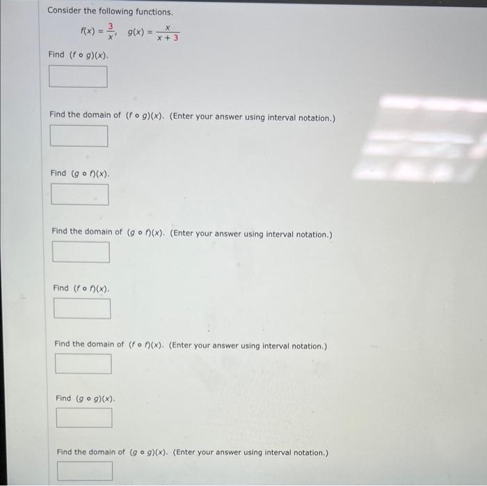 Solved Consider the following functions. f(x)=x′3,g(x)=x+3x | Chegg.com