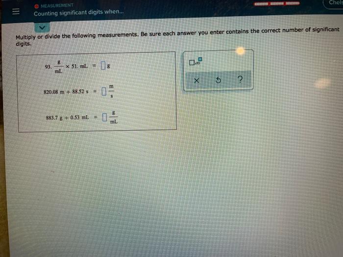 Solved Che O MEASUREMENT Counting significant digits when... | Chegg.com