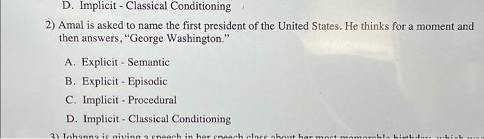 Solved D. Implicit - Classical Conditioning 2) Amal is asked | Chegg.com