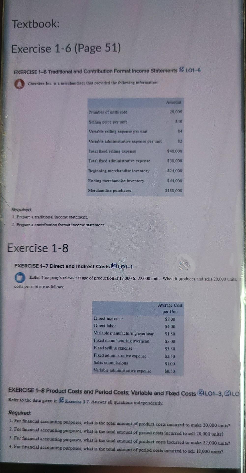 Solved EXERCISE 1-6 Traditional and Contribution Format | Chegg.com