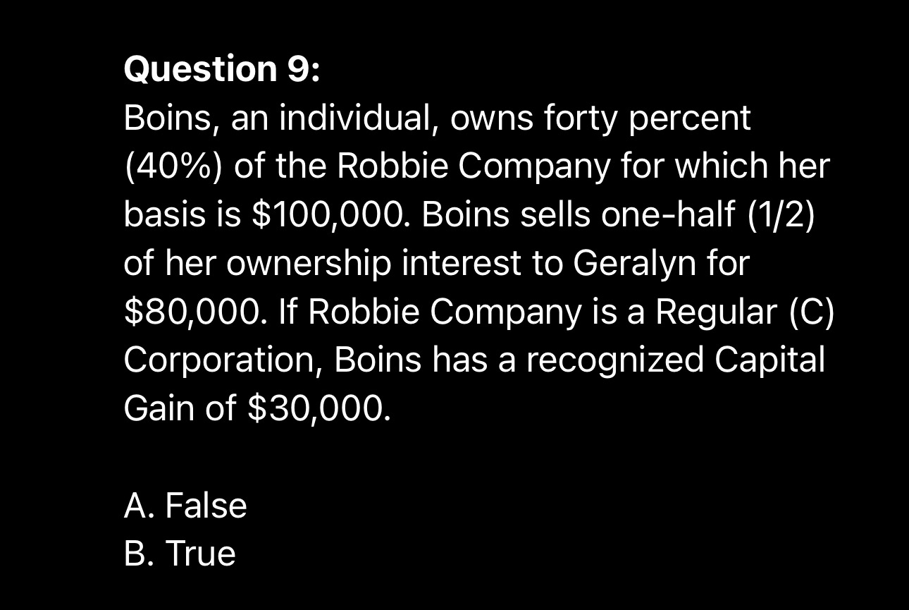 Solved Question 9:Boins, an individual, owns forty percent | Chegg.com