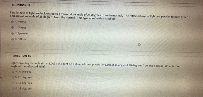 Solved QUESTION 15 Parallel rays of light are incident upon | Chegg.com