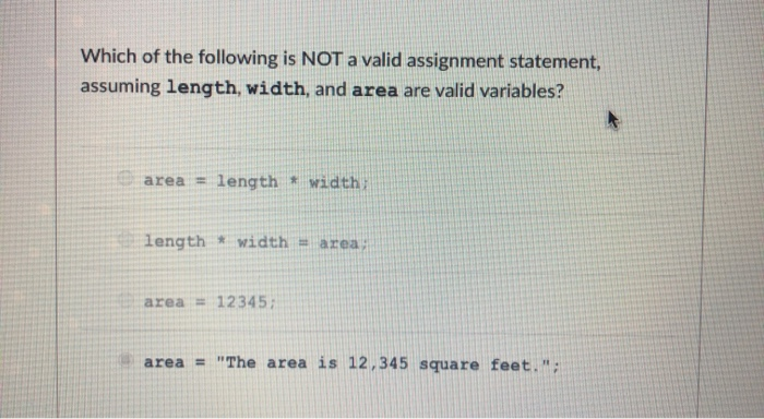 Solved Which Of The Following Is Not A Valid Assignment