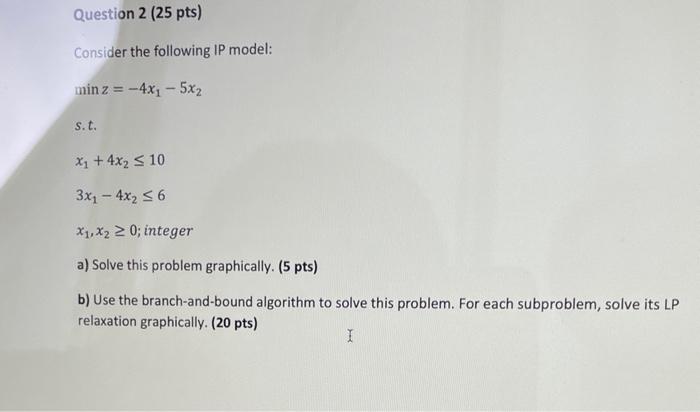 Solved Consider the following IP model: minz=−4x1−5x2 s.t. | Chegg.com