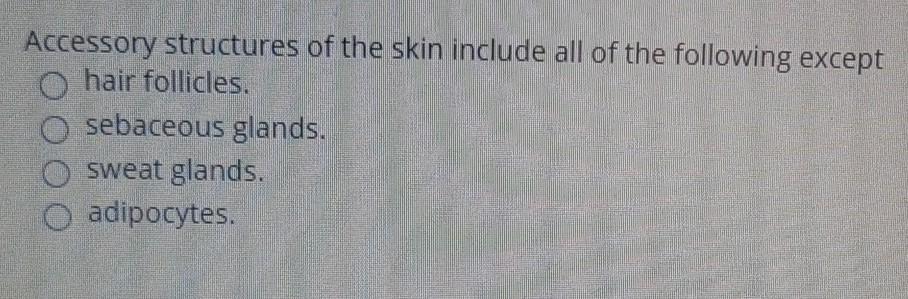 Solved Accessory structures of the skin include all of the | Chegg.com