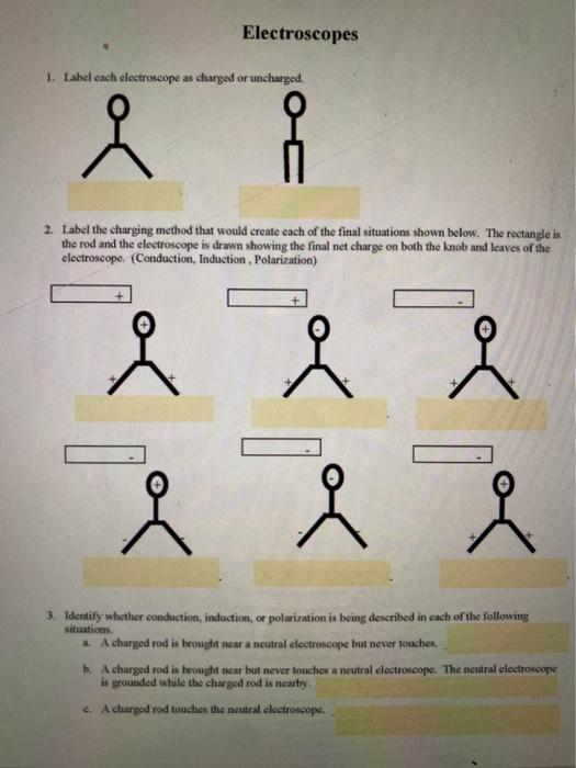 Solved Electroscopes 1. Label each electroscope as charged | Chegg.com