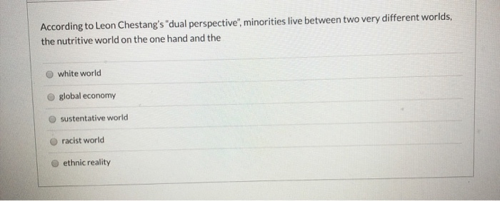Solved According to Leon Chestang's "dual perspective", | Chegg.com