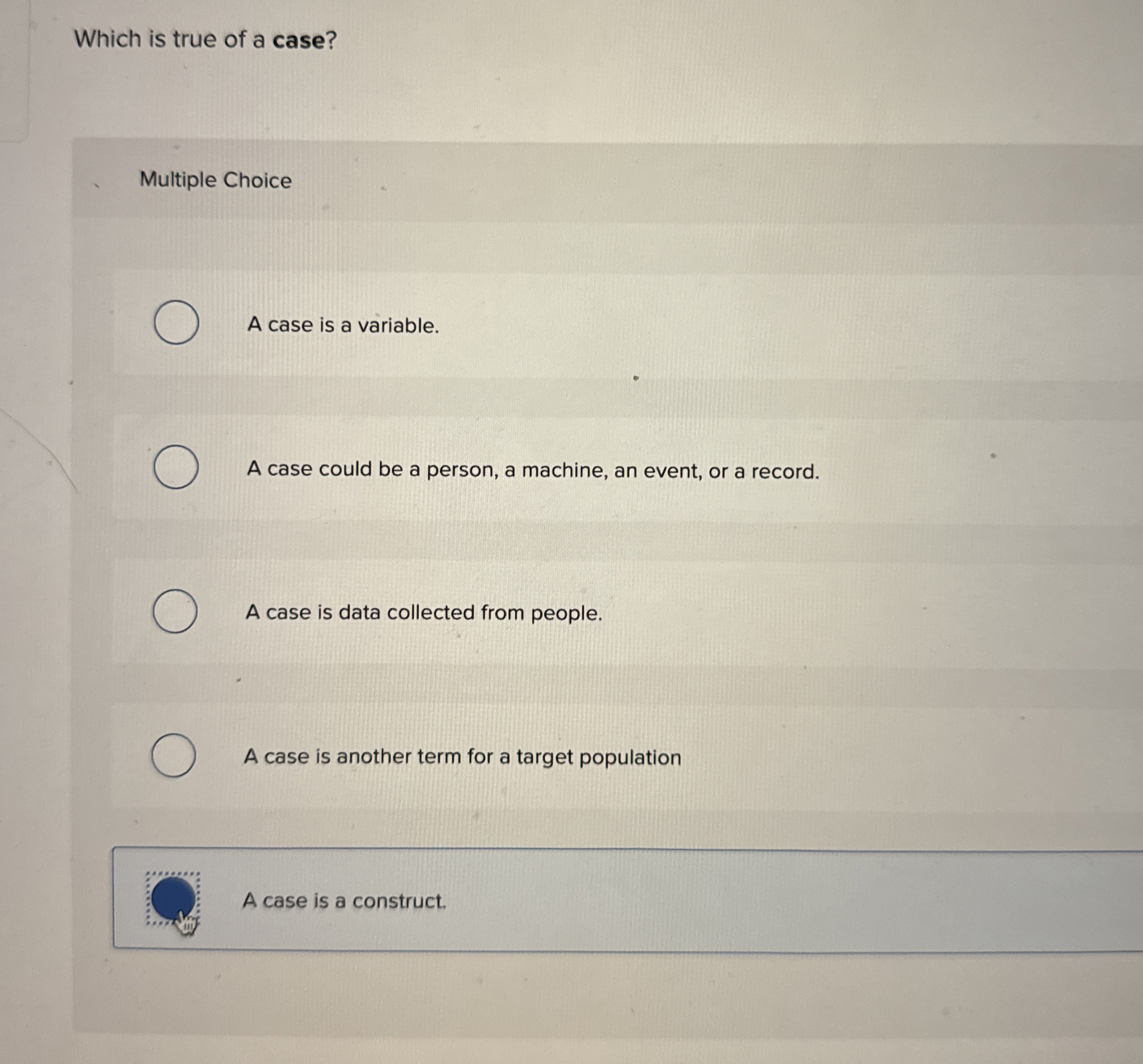 Solved Which is true of a case?Multiple ChoiceA case is a | Chegg.com