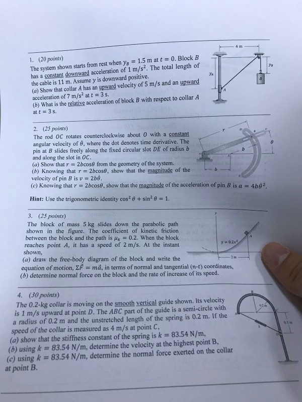 Solved 1. (20 points) The system shown starts from rest when | Chegg.com