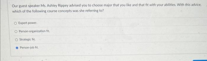 Solved Our guest speaker Ms. Ashley Rippey advised you to | Chegg.com