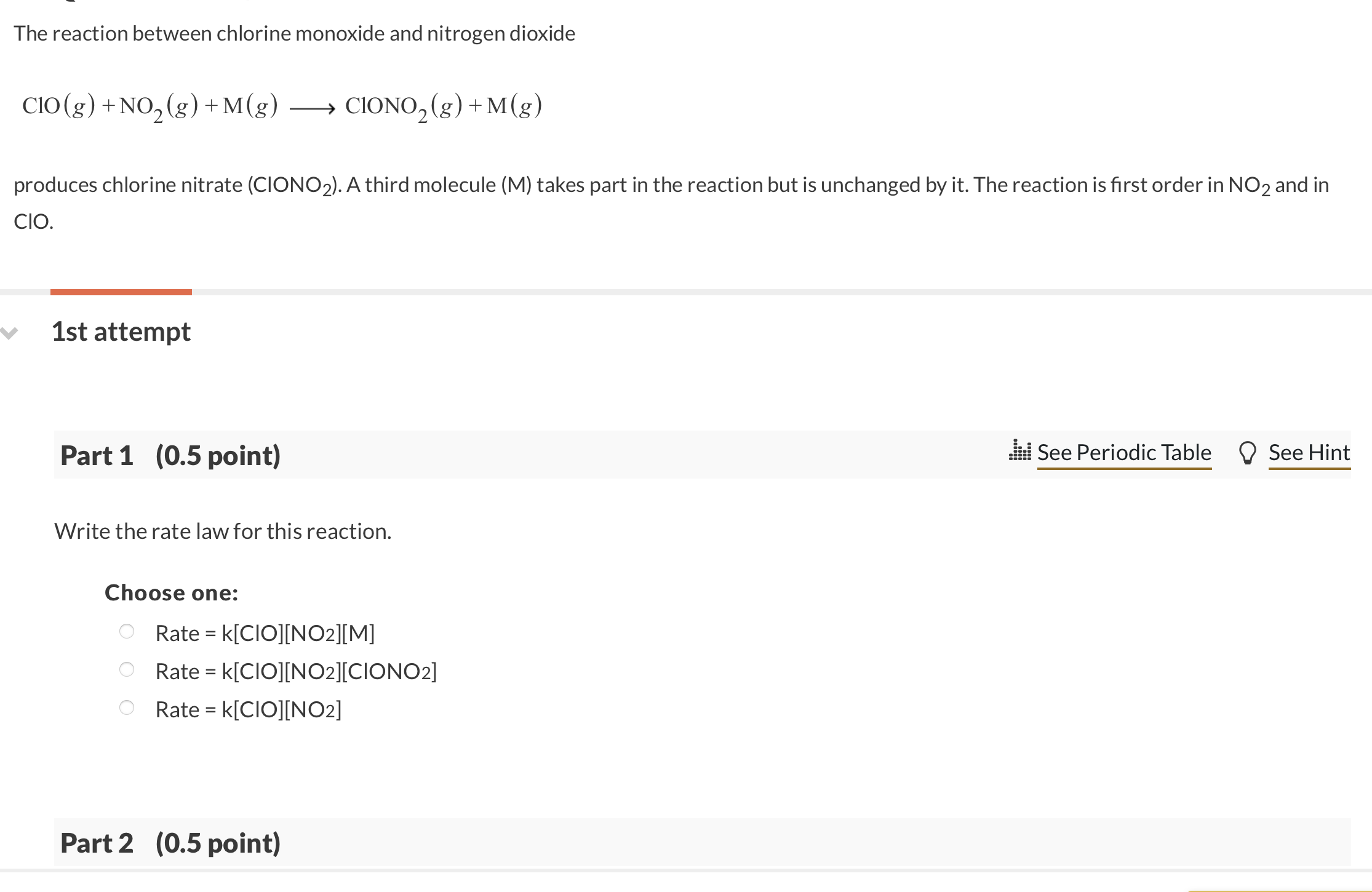 Solved 1st attemptPart 1 ( 0.5 point)Write the rate law for | Chegg.com Solved 1st attemptPart 1 ( 0.5 point)Write the rate law for | Chegg.com