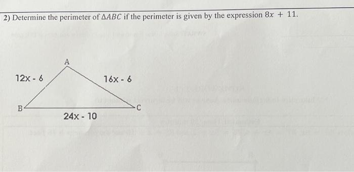 Solved 2) Determine the perimeter of ABC if the perimeter | Chegg.com