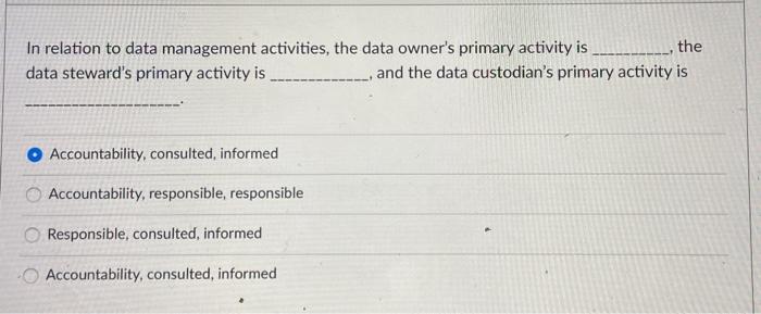 Solved In relation to data management activities, the data | Chegg.com