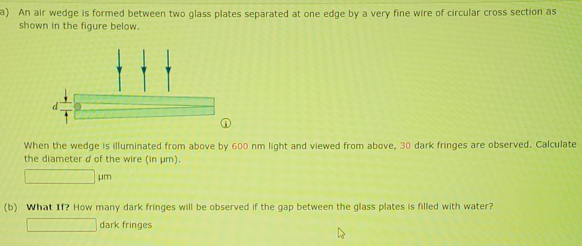 Solved a) An air wedge is formed between two glass plates | Chegg.com