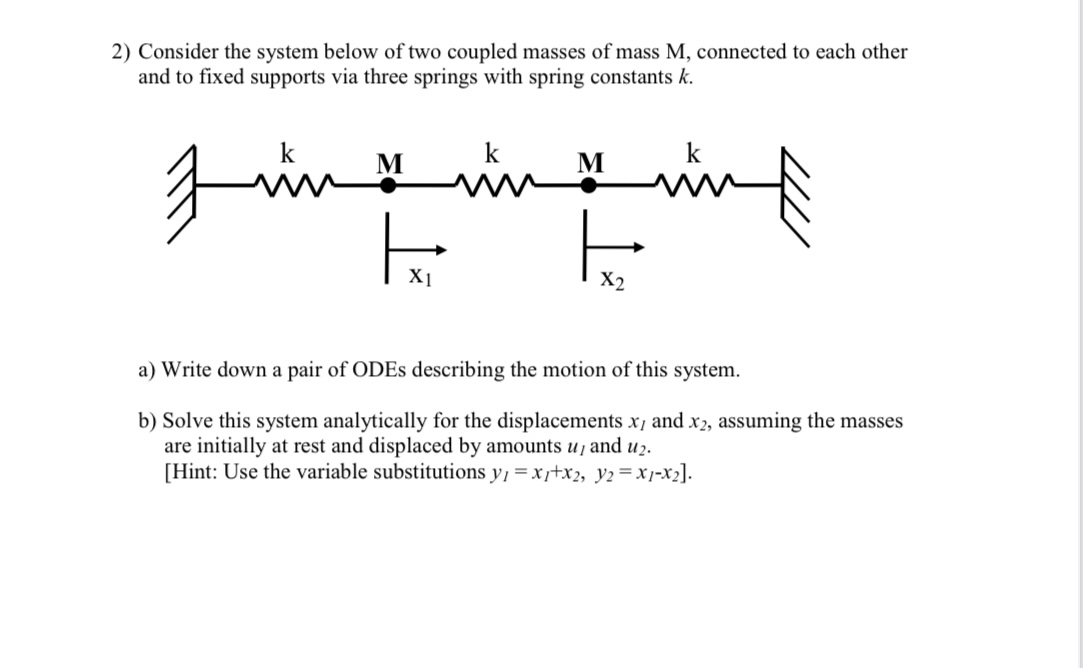 Solved Consider the system below of two coupled masses of | Chegg.com