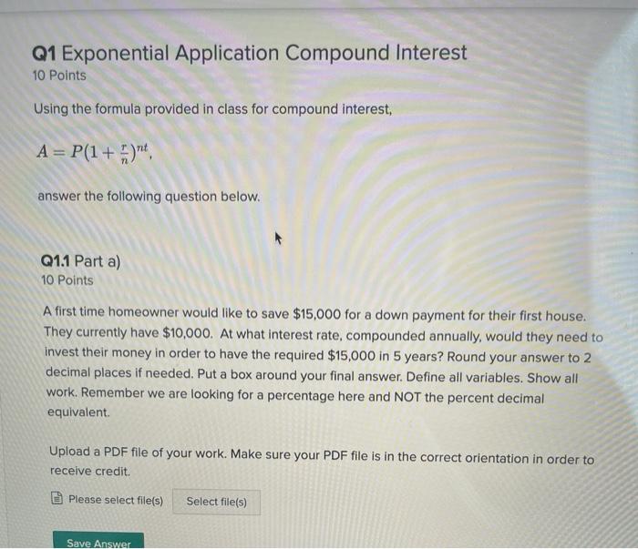 Solved Q1 Exponential Application Compound Interest 10 Chegg