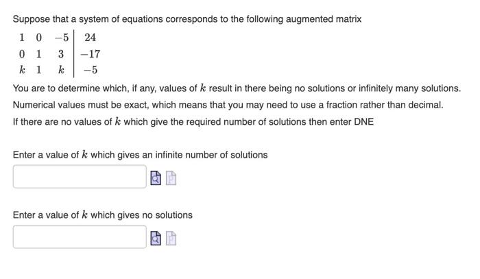 Solved Suppose that a system of equations corresponds to the | Chegg.com