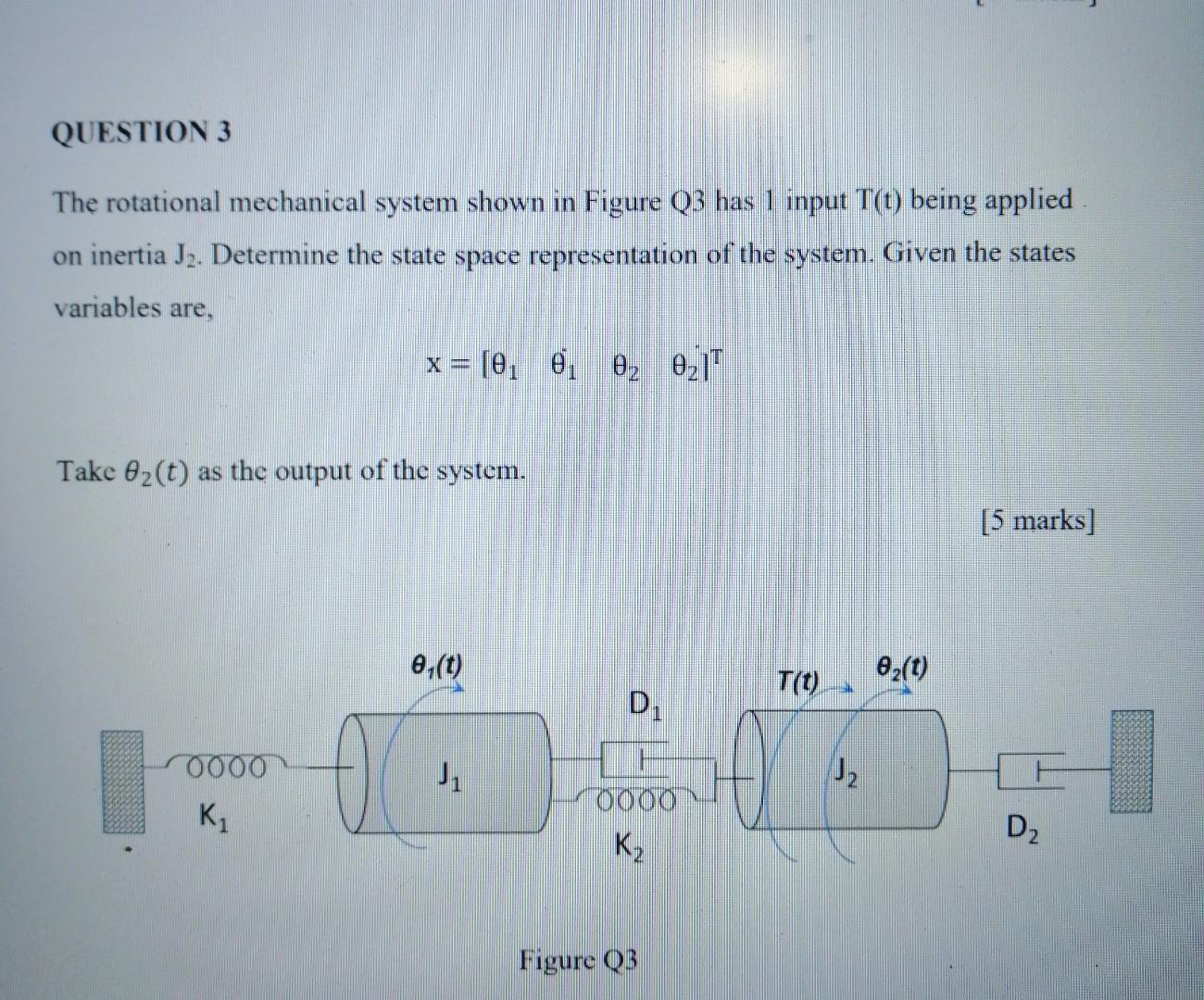 Solved QUESTION 3 The rotational mechanical system shown in | Chegg.com