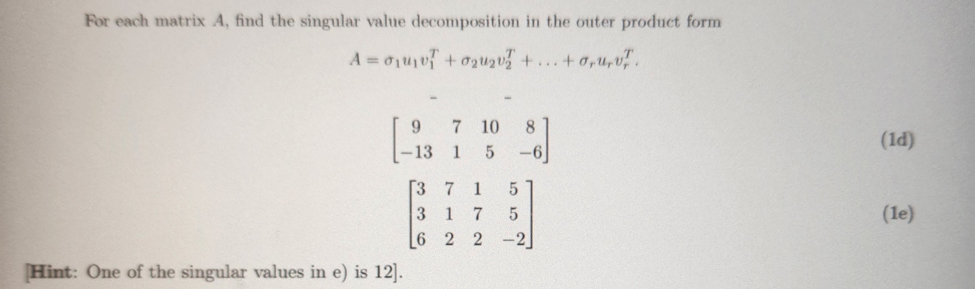 For each matrix A, ﻿find the singular value | Chegg.com