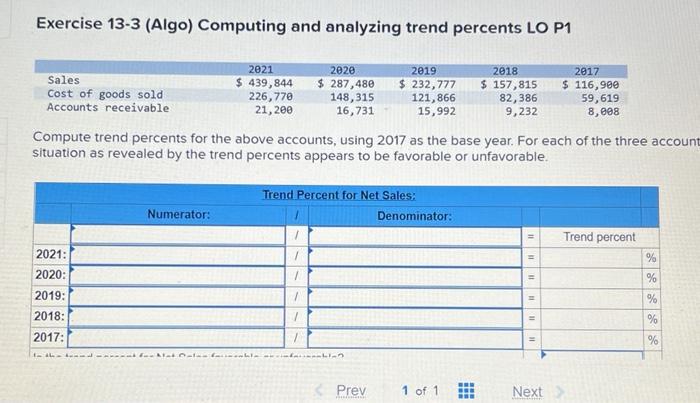 Solved Exercise 13−3 (Algo) Computing and analyzing trend | Chegg.com