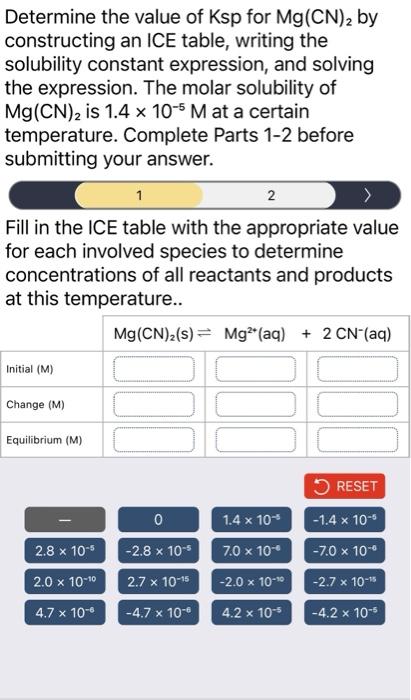Solved Determine the value of Ksp for Mg(CN)2 by | Chegg.com