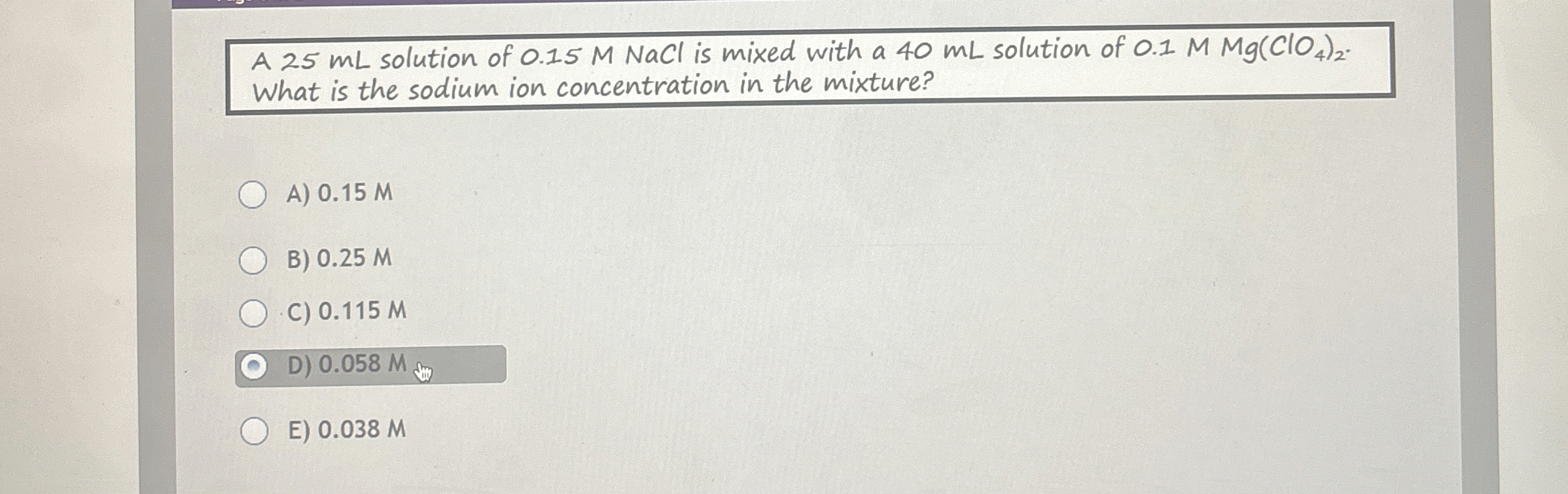 Solved A 25 ﻿mL solution of 0.15 ﻿M NaCl is mixed with a 40 | Chegg.com