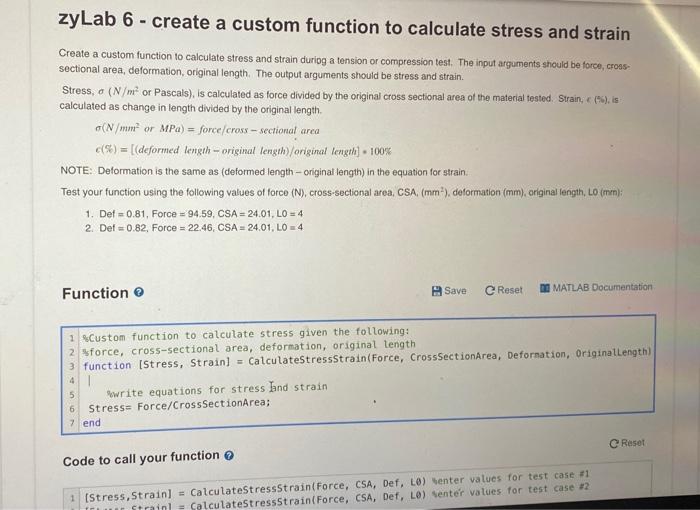 Solved use matlab code and gdt test case 1 and 2 for stress | Chegg.com