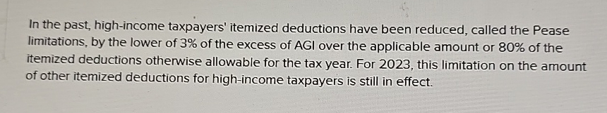 Solved In the past, high-income taxpayers' itemized | Chegg.com