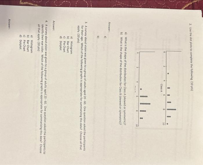 Solved 2. Use the dot plots to complete the following. (10 | Chegg.com
