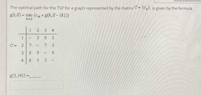 Solved The optimal path for the TSP for a graph represented | Chegg.com