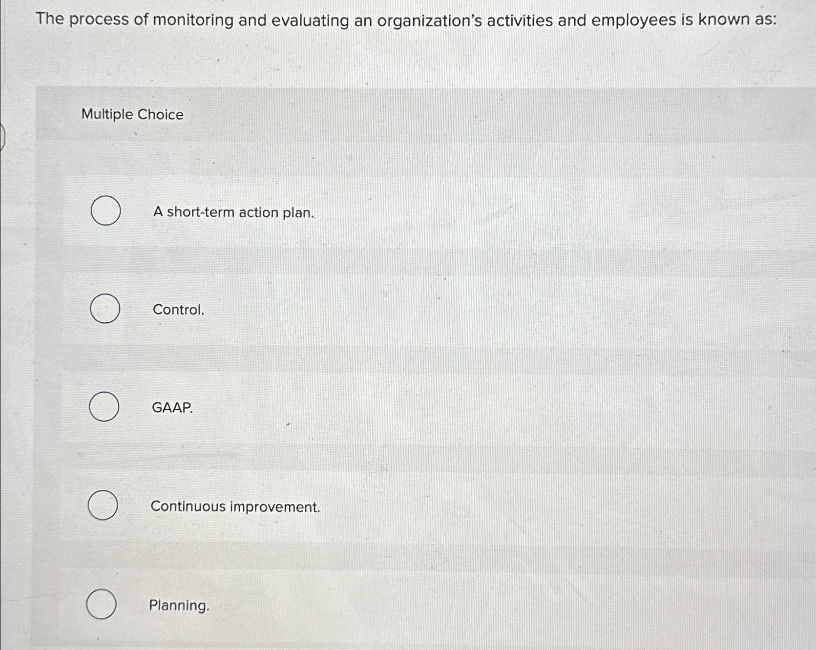 Solved The process of monitoring and evaluating an | Chegg.com