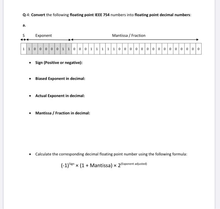 Solved Q-4: Convert the following floating point IEEE 754 | Chegg.com