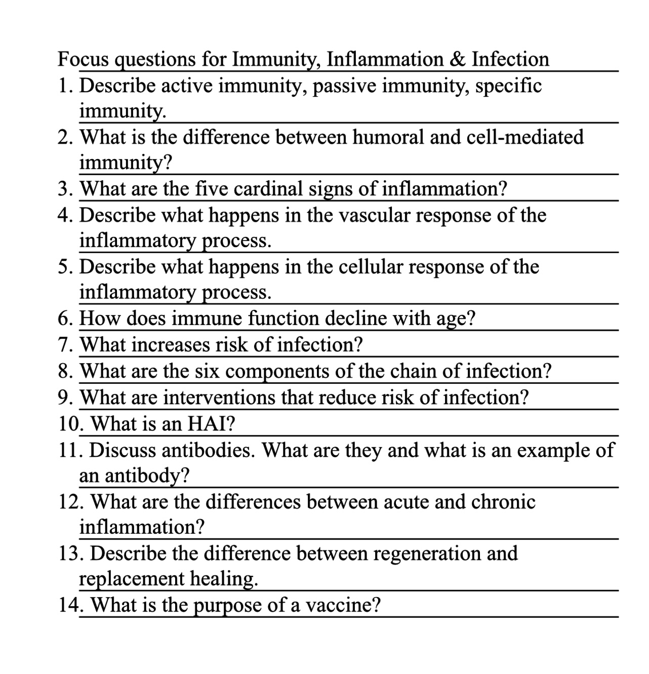 Solved Focus questions for Immunity, Inflammation & | Chegg.com